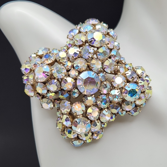 Vintage | Jewelry | Vintage Ab Crystal Rhinestone Doomed Brooch In Goldtone | Poshmark